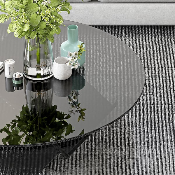 Table basse ronde en acrylique avec base abstraite noire avec rangement ...