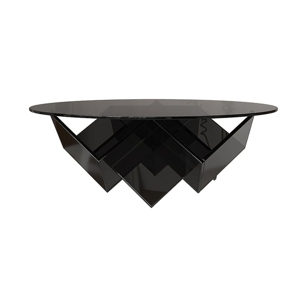 Acrylic Black Round Coffee Table in Geometric Abstract Art Deco Base ...