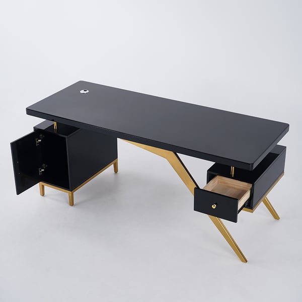 Free Shipping on Hungled 71" Modern Black and Gold Office Wooden ...