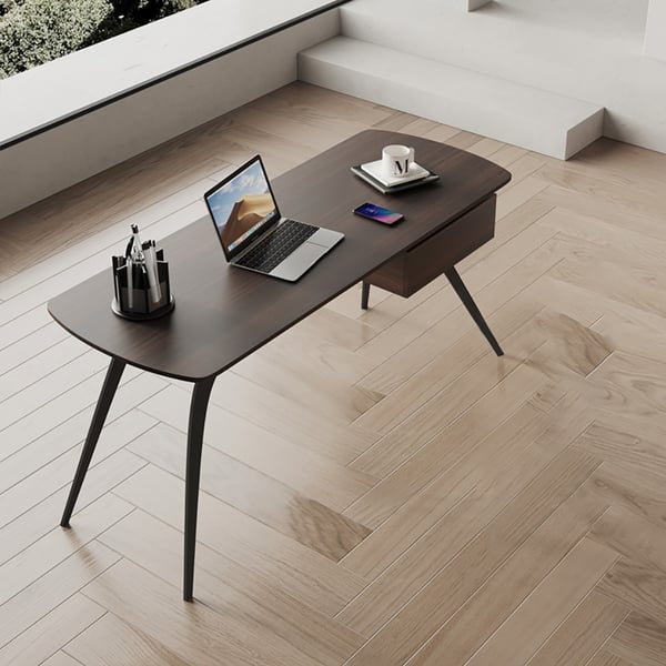 55" Mid-Century Modern Walnut Office Desk Rectangular Writing Desk with ...