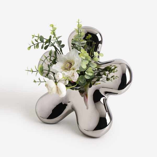 Modern Silver Ceramic Flower Shape Table Vase Home Decorative Object ...