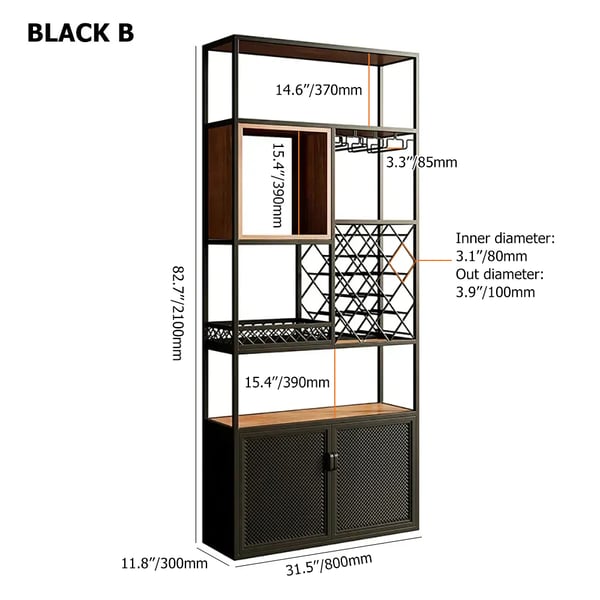 Free Shipping on Industrial Tall Black Bar Wine Rack Cabinet with Glass ...