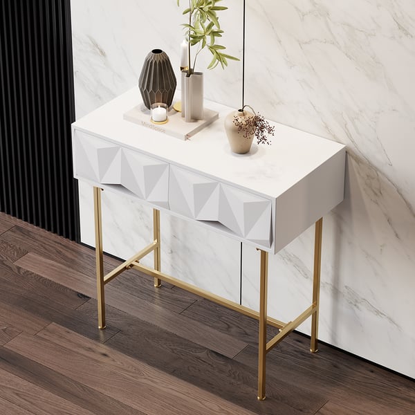 Modern Console Table with Drawers Solid Wood & Metal | Homary