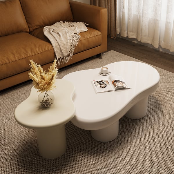 Abstract End table Cloud Shaped Side Table Wood Irregular in Beige | Homary