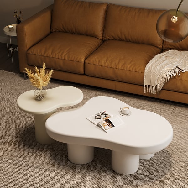 Abstract End table Cloud Shaped Side Table Wood Irregular in Beige-Homary
