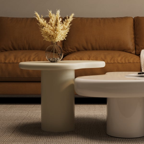 Abstract End table Cloud Shaped Side Table Wood Irregular in Beige | Homary