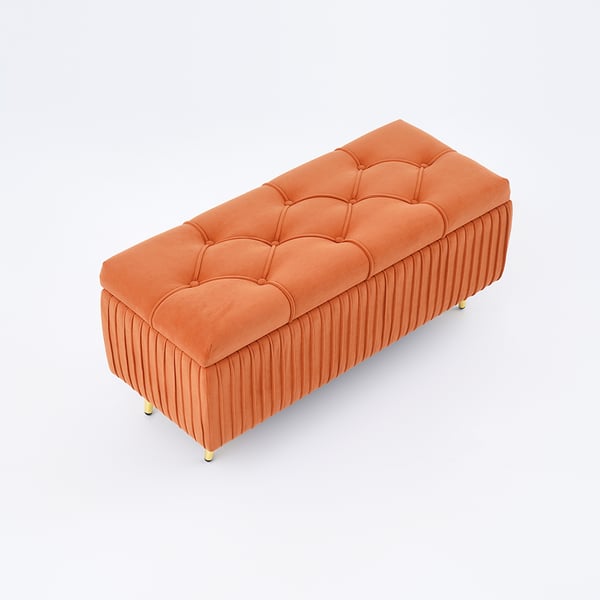 Free Shipping on Modern Velvet Storage Bench Flip Top in Orange｜Homary