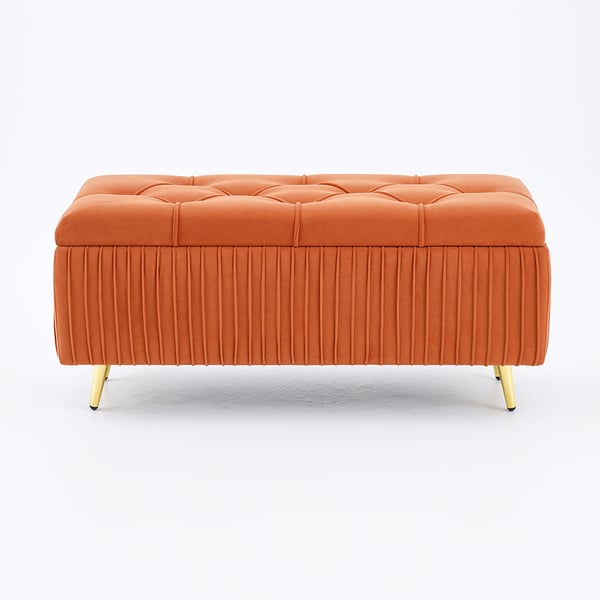 Free Shipping on Modern Velvet Storage Bench Flip Top in Orange｜Homary