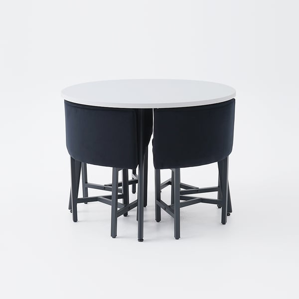 1000mm Round Wooden Small Nesting Dining Table Set for 4 Black ...