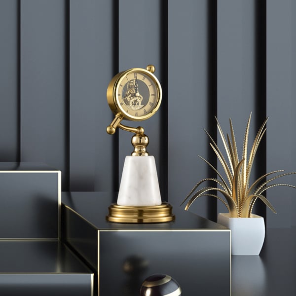 Modern White & Gold Metal Geometry Mantel & Table Top Clock Decor with ...