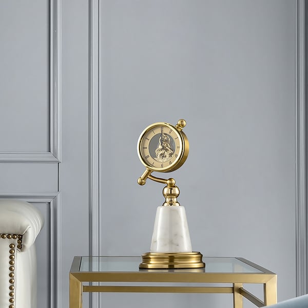 Modern White & Gold Metal Geometry Mantel & Table Top Clock Decor with ...