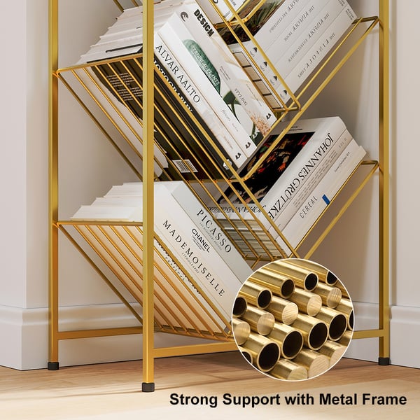 Free Shipping on Mid-Century Rectangular Bookshelf Metal Gold Bookcase ...