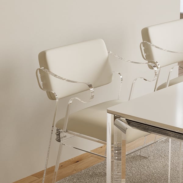 Modern Acrylic White Dining chair with Arms Upholstered PU Leather ...