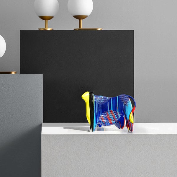 Art Deco Cow Sculpture Ornament Decor Multicolor Resin Animal Statue ...