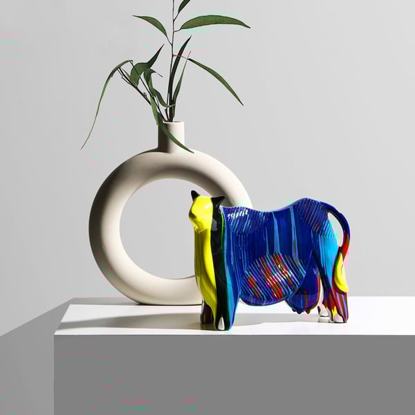 Art Deco Cow Sculpture Ornament Decor Multicolor Resin Animal Statue ...