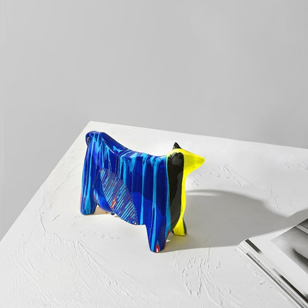 Art Deco Cow Sculpture Ornament Decor Multicolor Resin Animal Statue ...