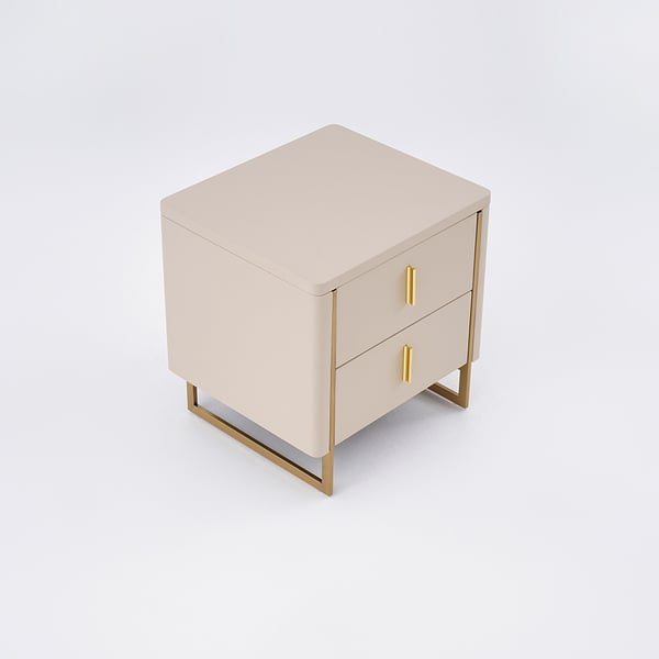 Free Shipping on Modern Beige Nightstand 2-Drawer Faux Leather Bedside ...