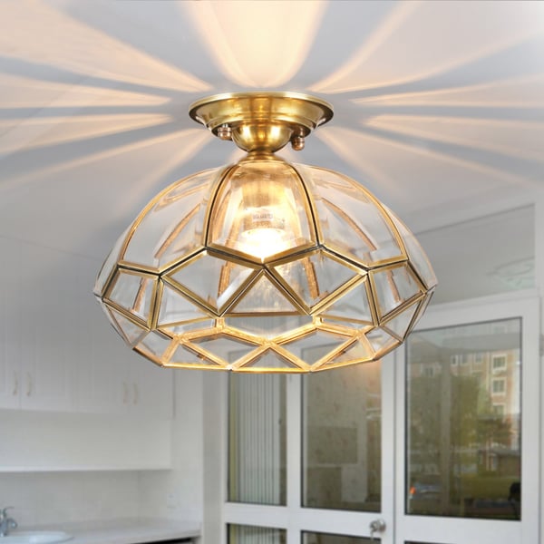 Modern Gold LED Geometric Semi Flush Mount Light Brass Glass Shape ...