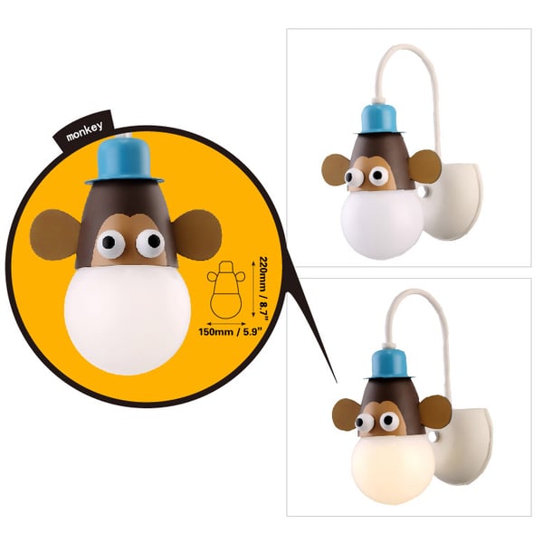 Art Deco LED Wall Light Wall Sconce Animal Monkey Children's Room ...