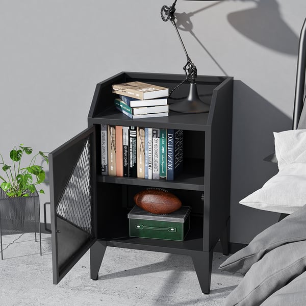 Industrial Black Metal Nightstand with Storage Bedside Table with Door ...