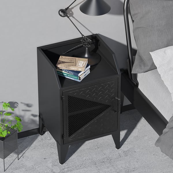 Industrial Black Metal Nightstand with Storage Bedside Table with Door ...