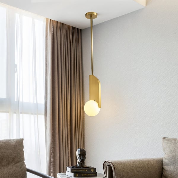 Gold LED Pendant Light Metal Ceiling Lighting with Round Glass Shade ...
