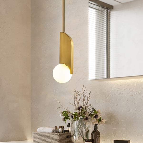 Gold LED Pendant Light Metal Ceiling Lighting with Round Glass Shade ...