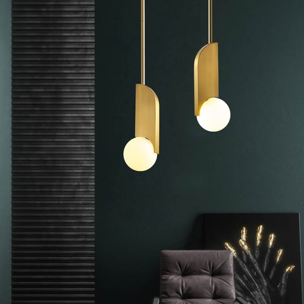 Gold LED Pendant Light Metal Ceiling Lighting with Round Glass Shade ...