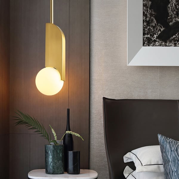 Gold LED Pendant Light Metal Ceiling Lighting with Round Glass Shade ...