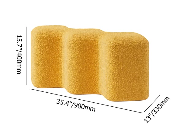 Modern Yellow Entryway Bench Boucle Upholstered Molecule Ottoman Wooden ...