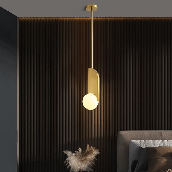 Gold LED Pendant Light Metal Ceiling Lighting with Round Glass Shade ...