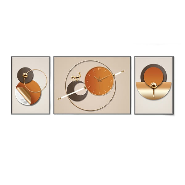 3Pcs Geometric Wall Clock Decor Set Modern Canvas Painting Wall Art ...