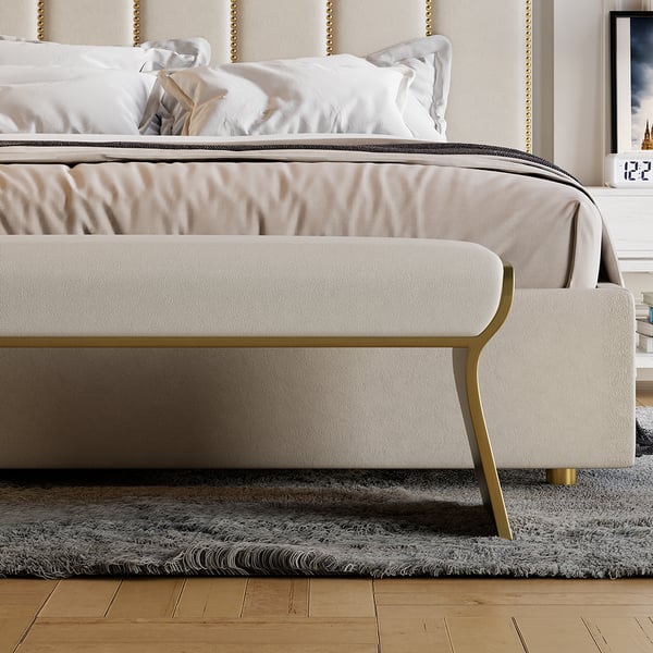 Upart Beige Modern Stainless Steel Bench Leath-Aire Upholstered Bedroom ...