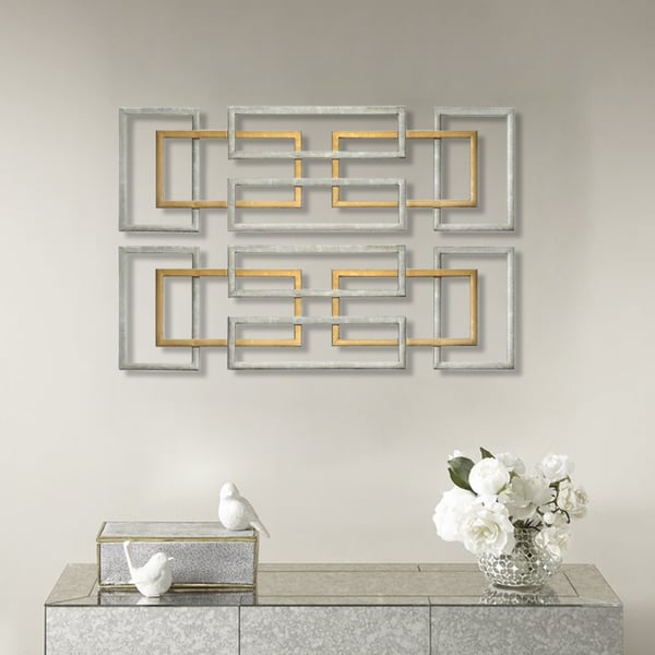 2 Pieces Big Metal Wall Decor Set Modern Gold & Silver Rectangle Art ...