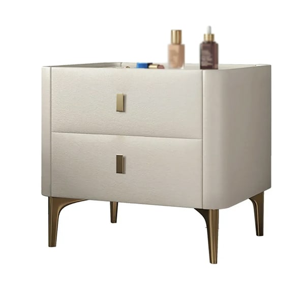 Modern Off White Nightstand 2-Drawer Bedside Cabinet with Sintered ...
