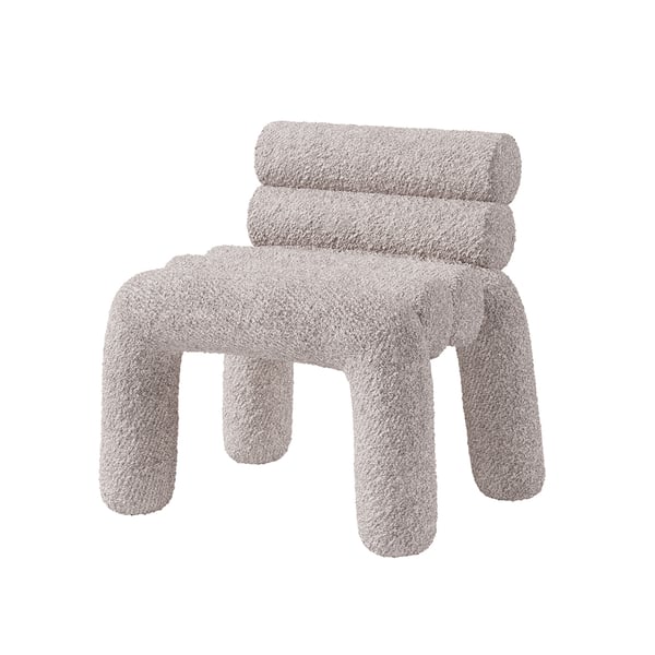 Modern Gray Boucle Accent Chair Upholstery Horizontal Channeled for ...