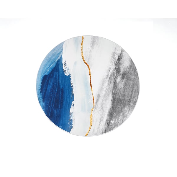 4' x 4' Modern Abstract Blue and Gold Round Area Rug Living Room ...