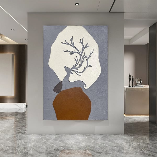Art Deco Deer Wall Decor 3D Abstract Geometric Elk Painting for Living ...
