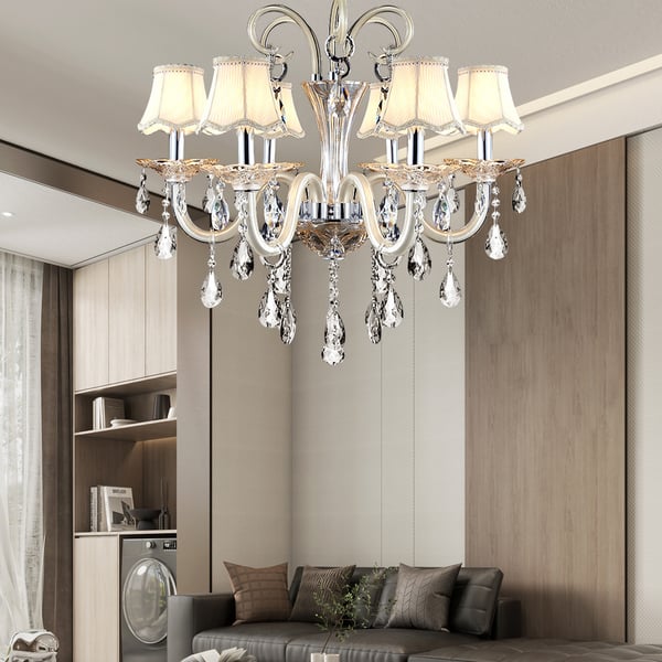 6-Light Crystal & Chrome Chandeliers Ceiling Lighting Rustic Style with ...
