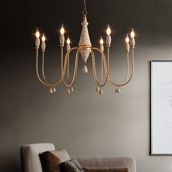 Modern Farmhouse 8-Light Candle-Style Chandelier Wood Pendant Light in ...