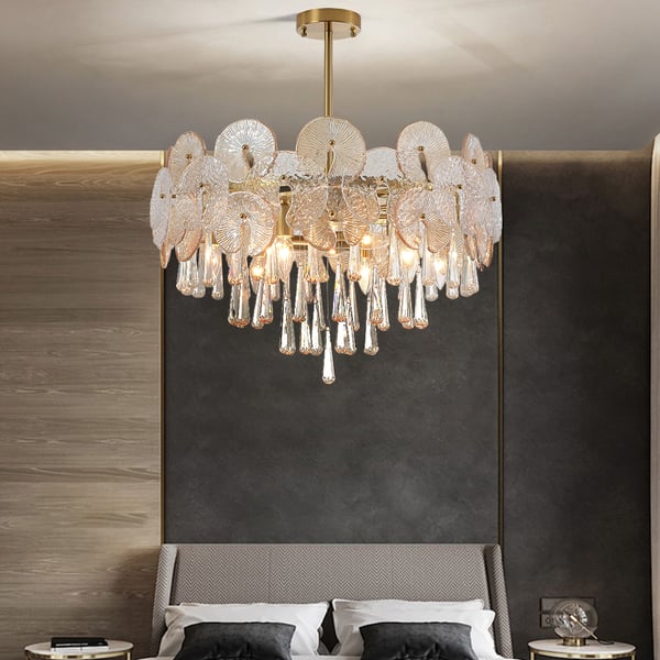 Glam 9-Light Crystal 5 Tiered Chandelier Gold Pendant Lights for Living ...