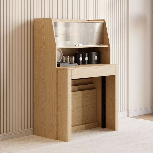 Modern Extendable Dining Table with Storage Rectangle Sideboard Glass ...