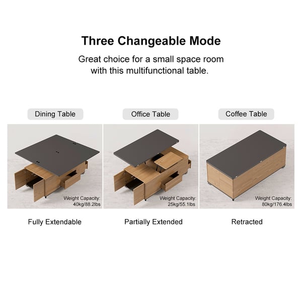 Modern Lift Top Coffee Table Multi Functional Table with 3 Drawers in ...