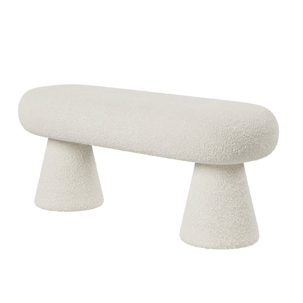 Free Shipping on Modern White Boucle Bedroom Bench Upholstered Long ...
