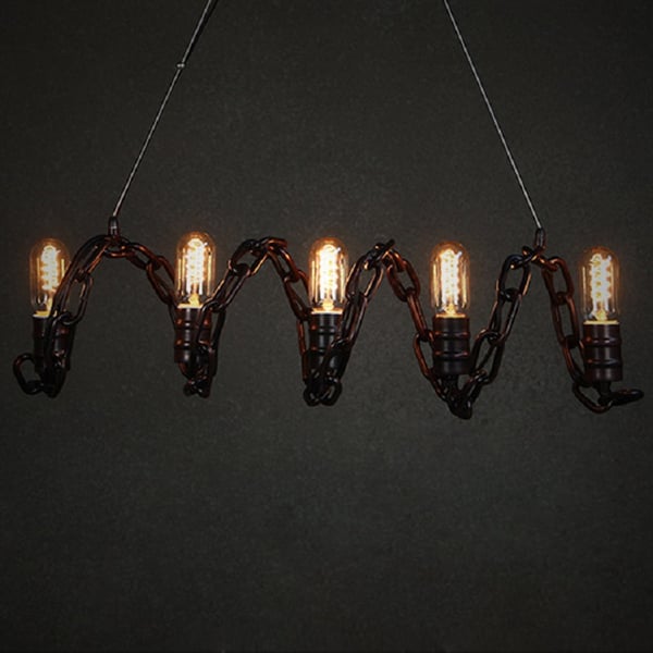 Industrial 5-Light Iron Chain Hanging Bulbs Island Pendant Light ...