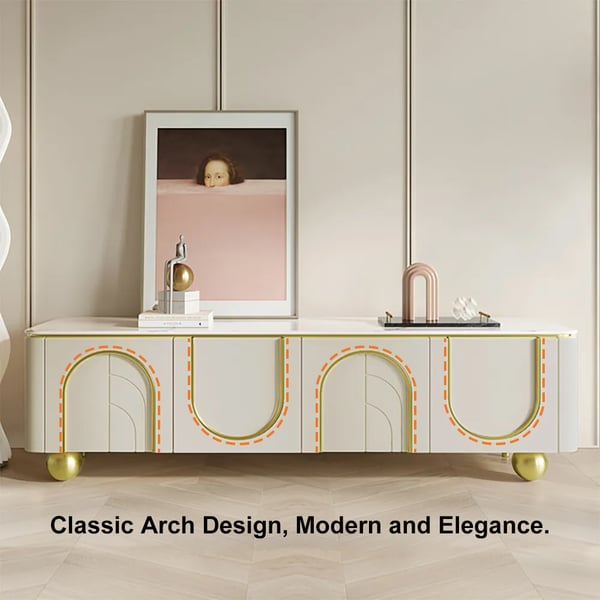 Free Shipping on Modern Beige TV Stand MDF Top 4 Doors with 2 Shelves ...