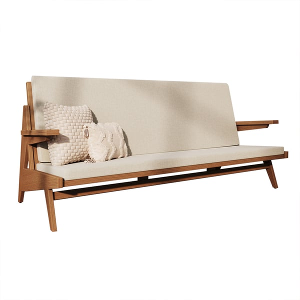 1790mm Rattan 3-Seater Sofa Japandi Ash Wood Frame in Walnut with White ...