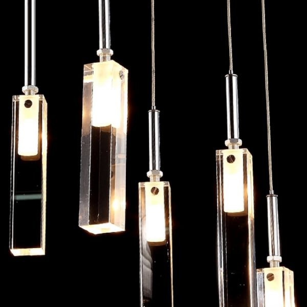 Modern Pendant Light 10-Light Chrome Plated Clear Crystal Glass Column ...