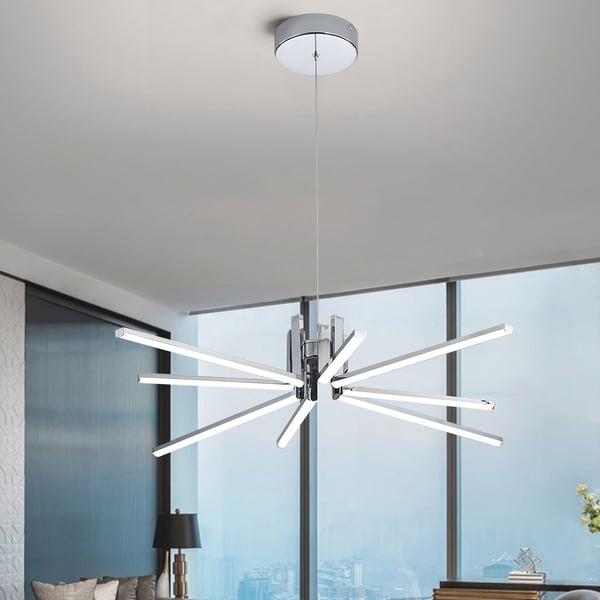 Chrome 8-Lights LED Modern Chandelier Linear Pendant Light in Living ...