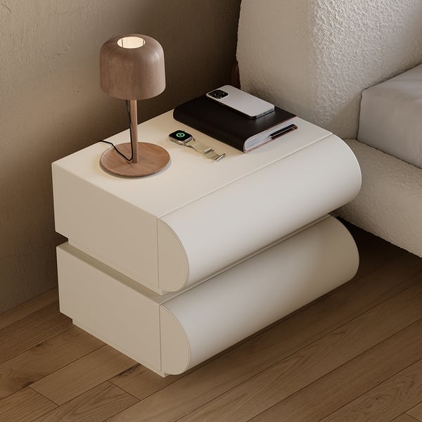 Modern White Leather Smart Bedside Table with Wireless Charger 2 ...